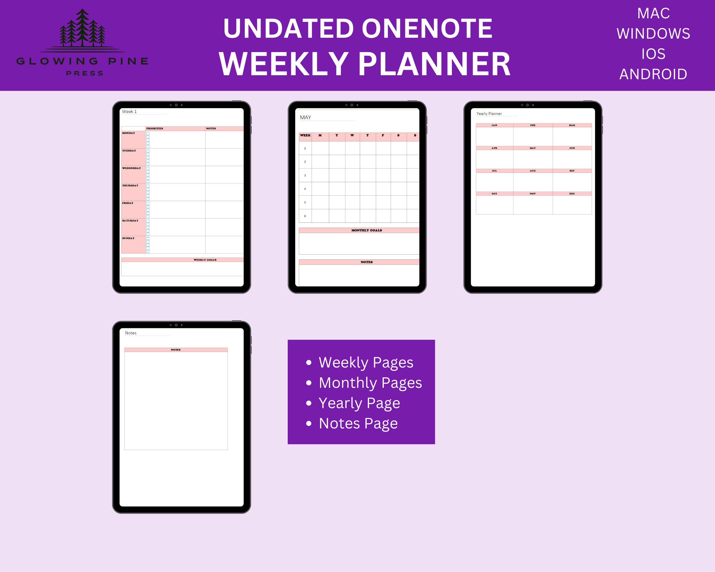 Onenote Weekly Planner Undated Onenote Planner Onenote - Etsy