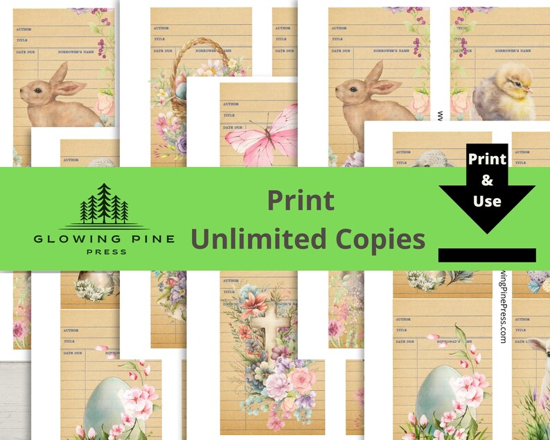 Easter Themed Library Cards for Junk Journals, Printable Journal Card ...