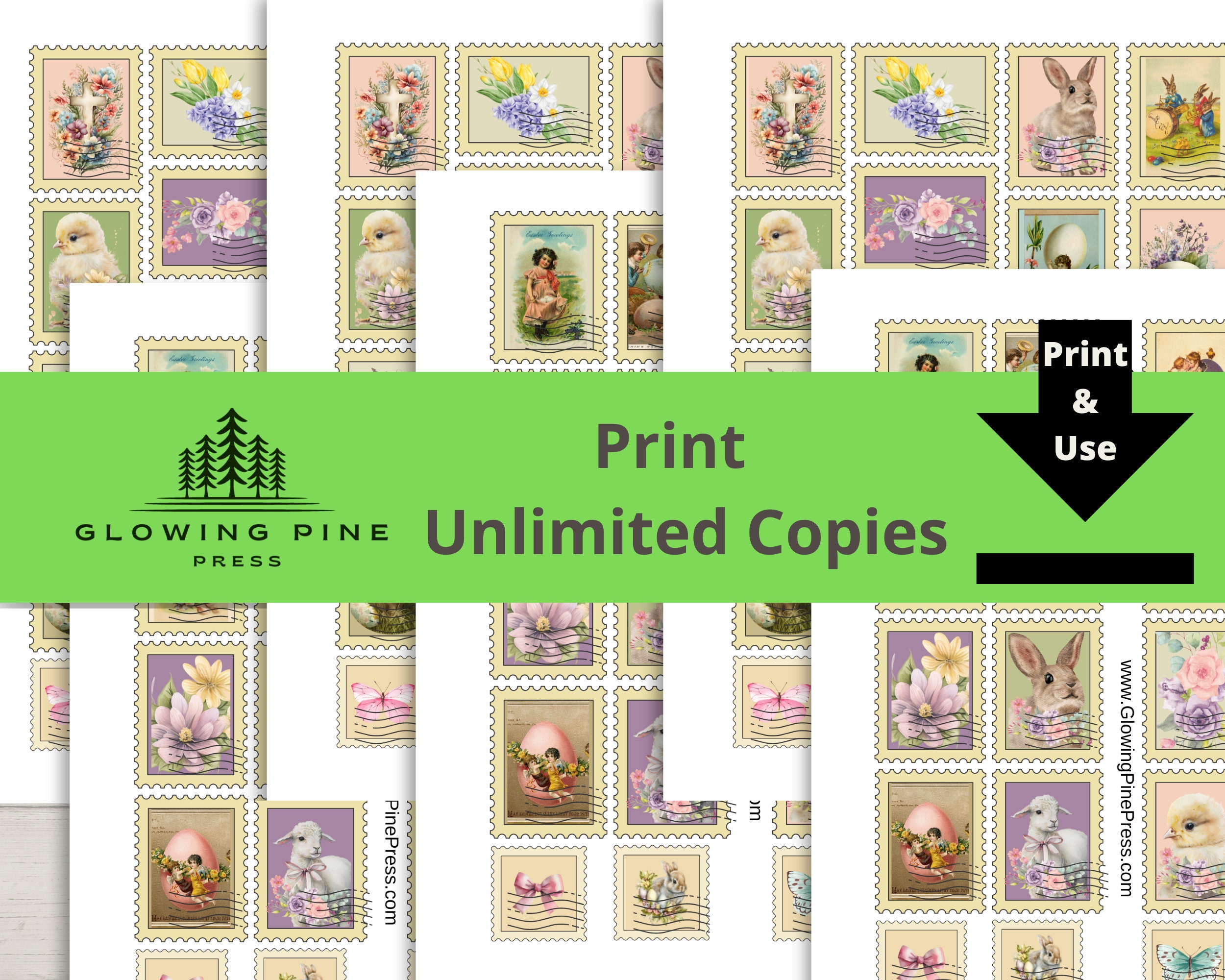 Printable Stamps Easter Ephemera Faux for Junk Journal, Vintage Easter ...