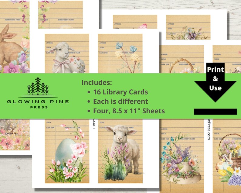 Easter Themed Library Cards for Junk Journals, Printable Journal Card ...