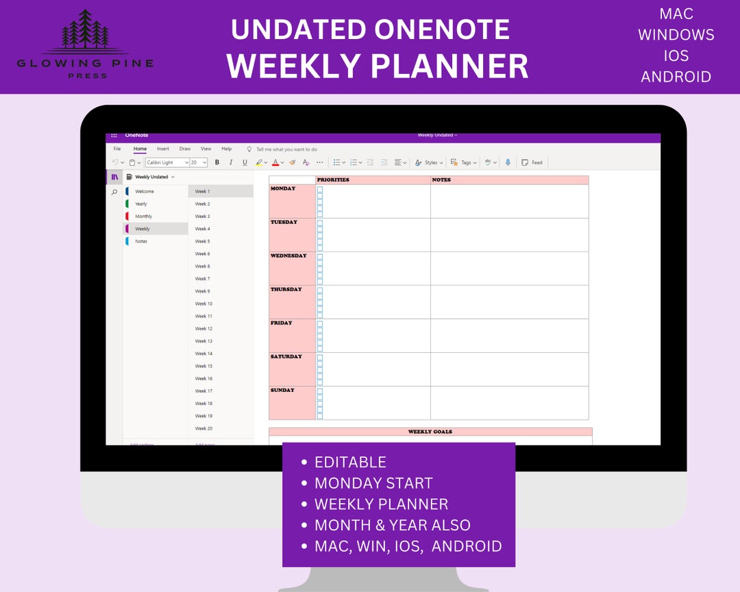 Onenote Weekly Planner Undated Onenote Planner Onenote - Etsy