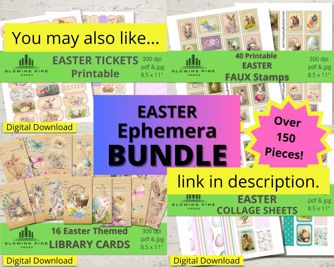 Easter Themed Library Cards for Junk Journals, Printable Journal Card ...