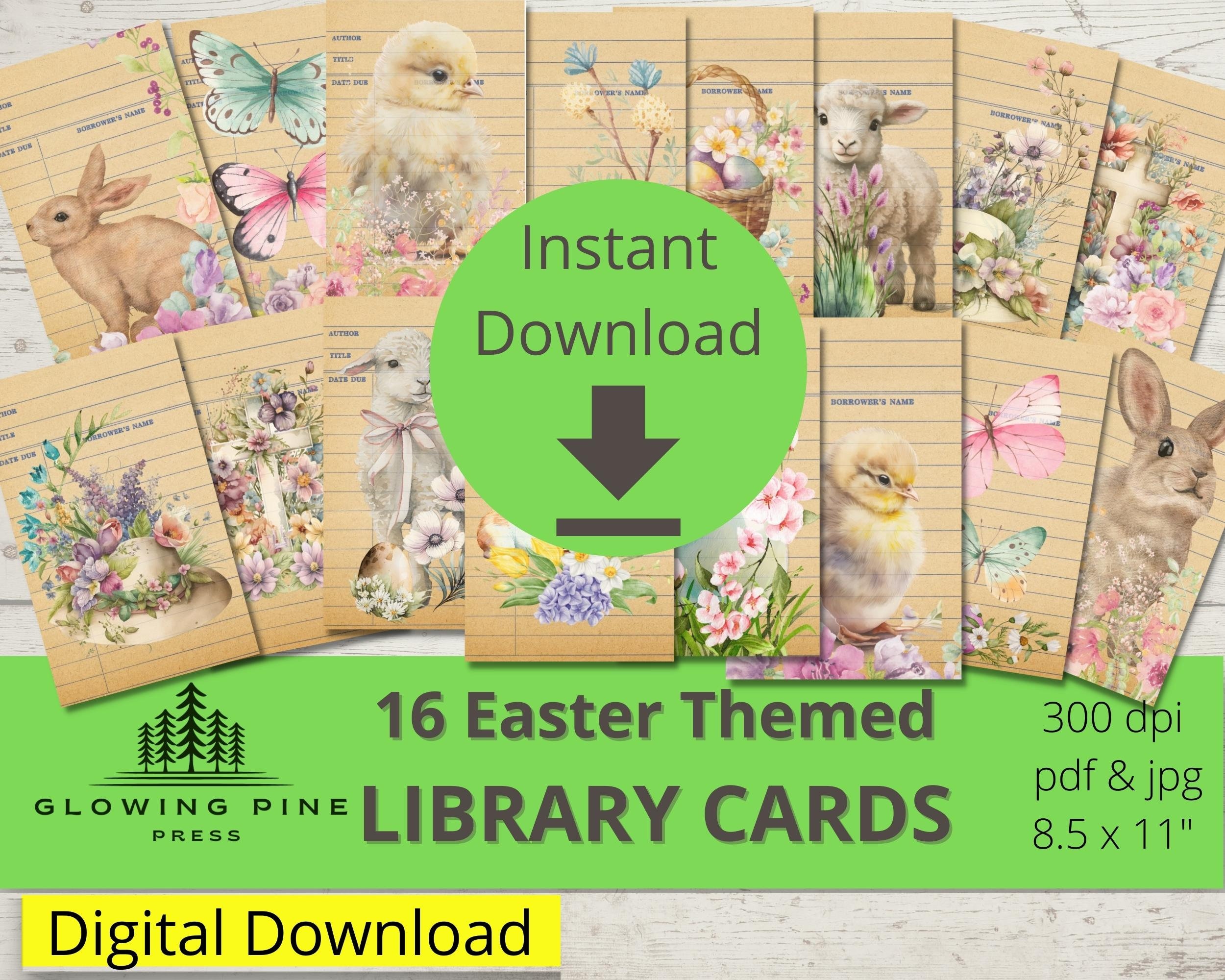 Easter Themed Library Cards for Junk Journals, Printable Journal Card ...