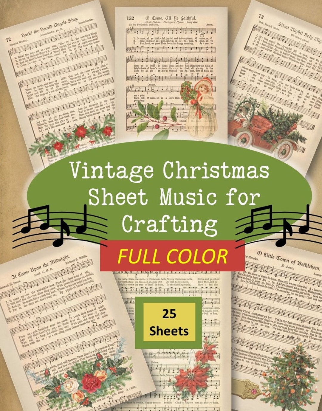 Vintage Christmas Sheet Music, 25 Sheets, FULL COLOR, for Scrapbooks ...