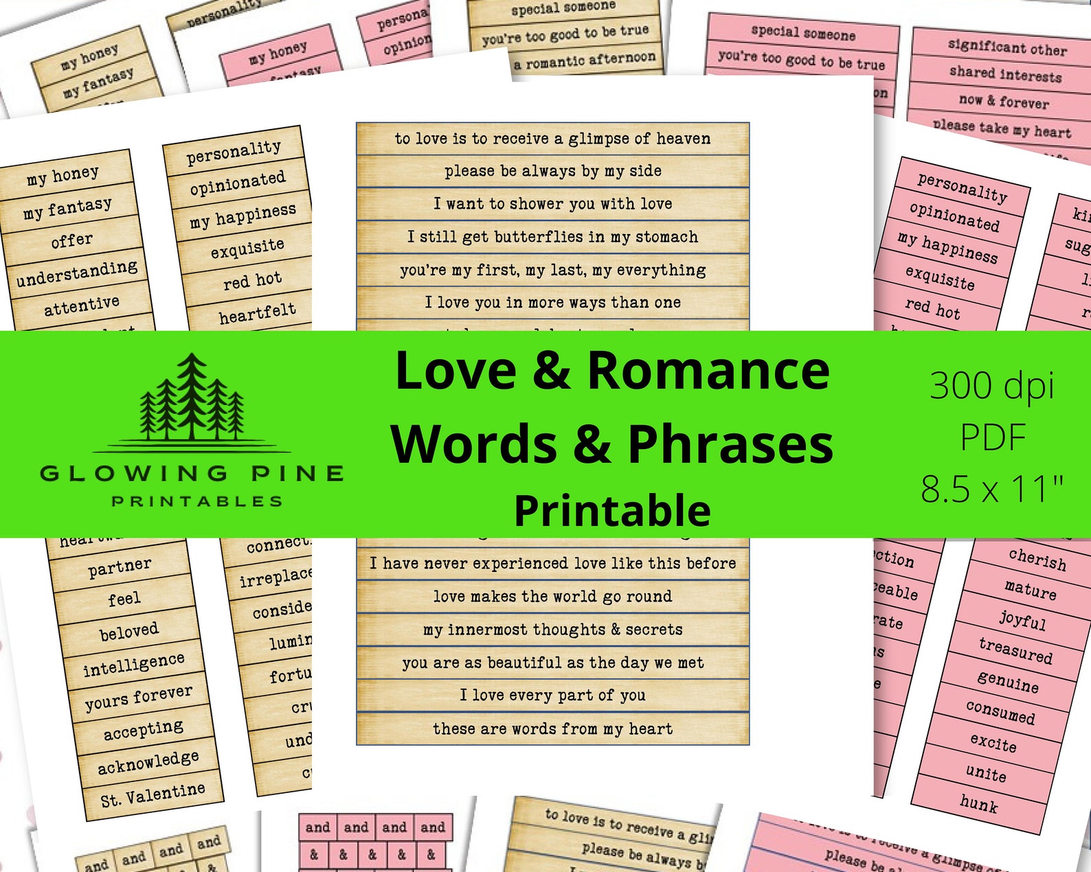 Printable Love & Romance Word Ephemera Junk Journal and Valentine's Day ...