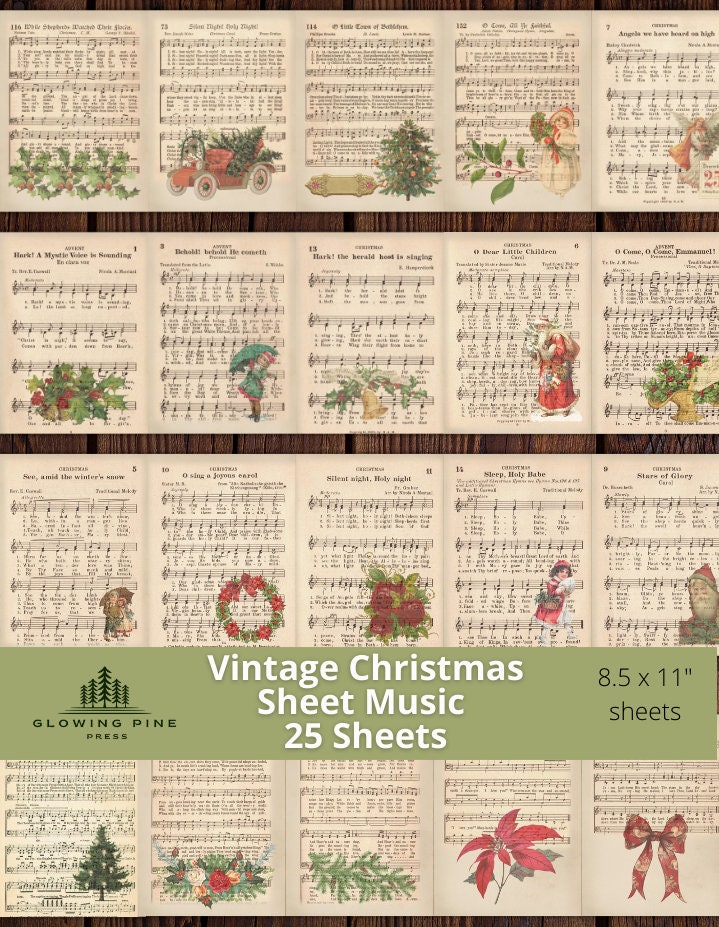 Vintage Christmas Sheet Music, 25 Sheets, FULL COLOR, for Scrapbooks ...