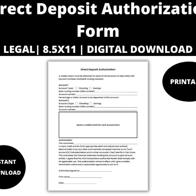 Direct Deposit Form - Etsy