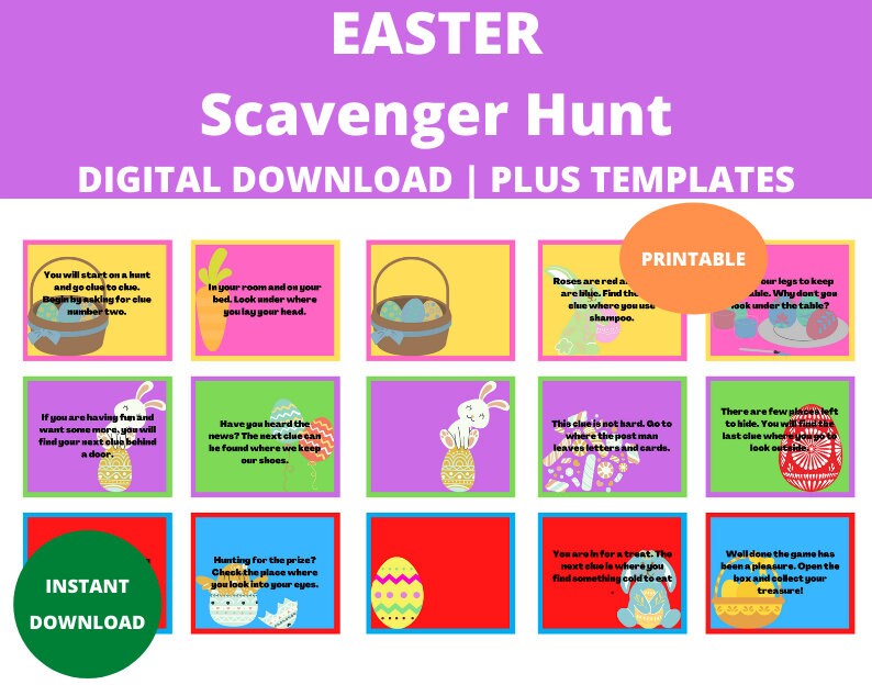 Easter Scavenger Treasure Hunt : Printable Clue Cards PLUS Bonus Blank ...