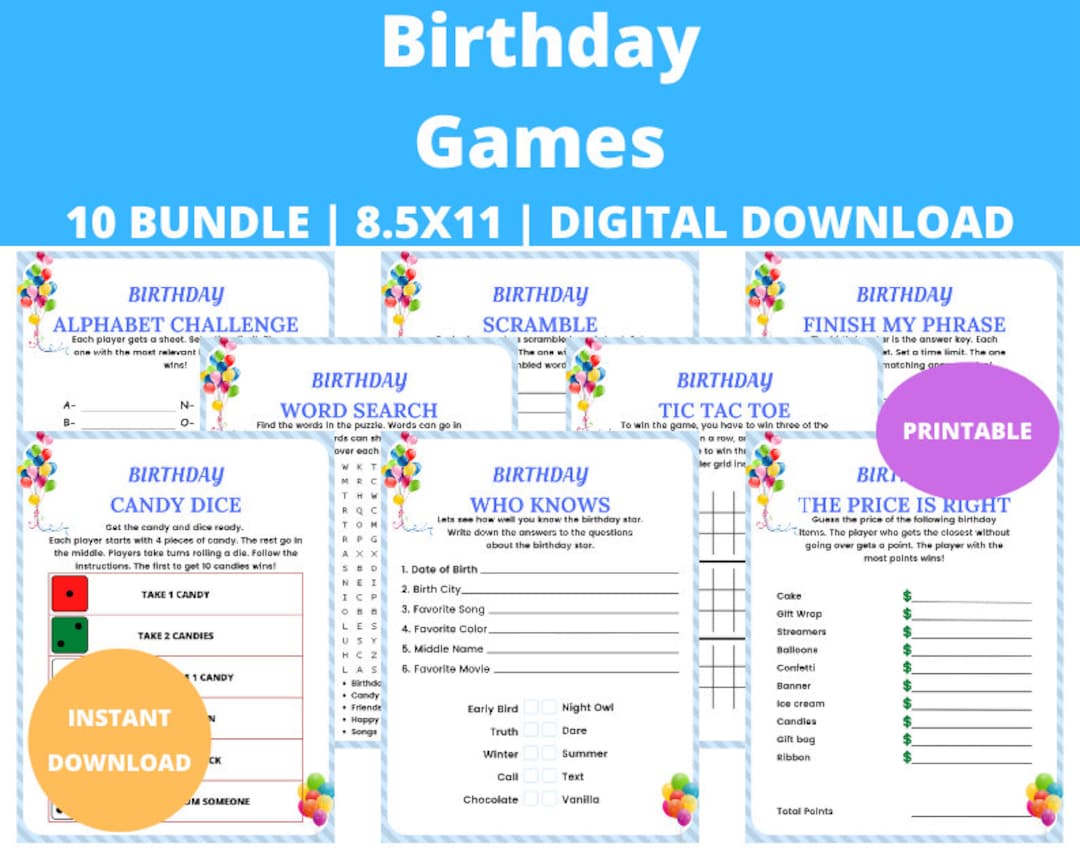 Birthday Games : Printable Birthday Activities for Parties Friends and ...