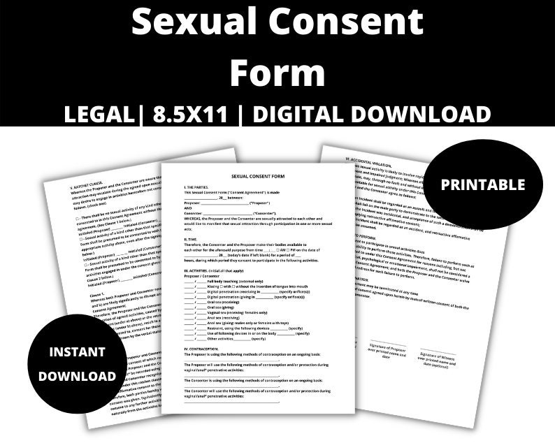 Sexual Consent Form Sex Consent Form Intercourse Consent Form Sex Form Intercourse Form