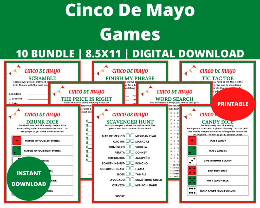 Cinco De Mayo Party Games: Printable Mexican Fiesta Activities (PDF) - Etsy
