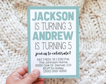 Editable Sibling Birthday Invitation, Double Birthday Invitation, Dual ...