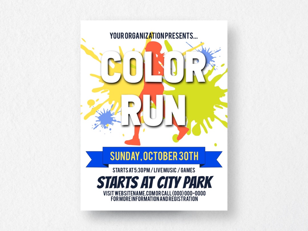 Editable Color Run Flyer Template - Etsy