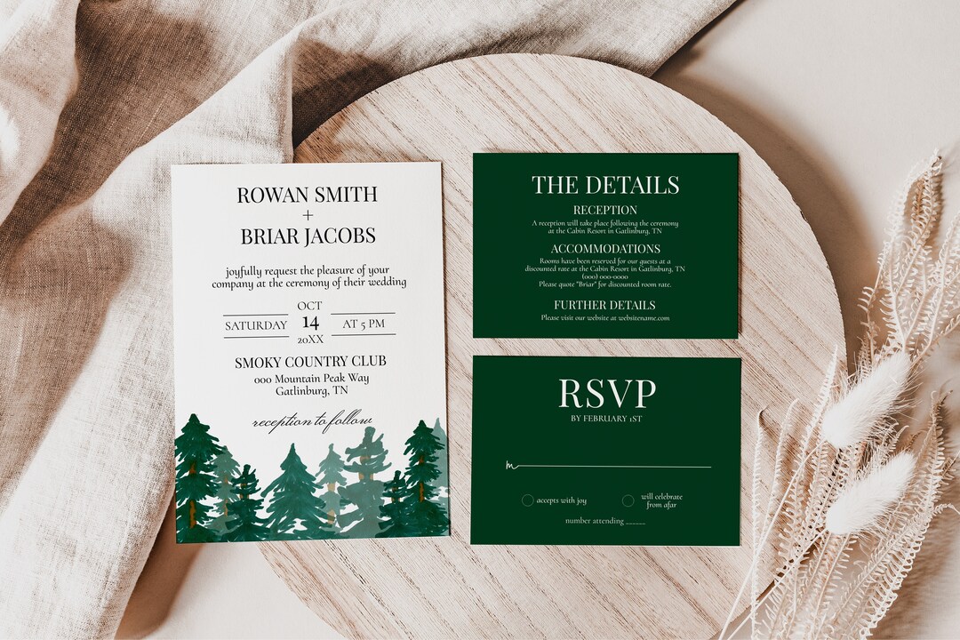 Editable Woodsy Wedding Invitation Set Instant Download, Digital ...