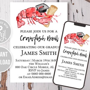 Crawfish Boil Graduation Invitation Printable Template - Etsy