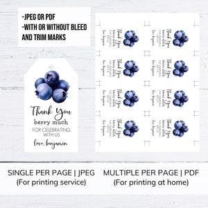 Editable Blueberry Favor Tag Thank You Tags, Printable Template ...