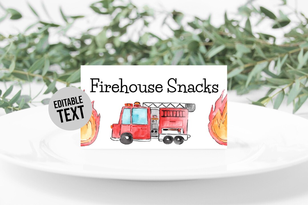 Editable Fire Truck Tent Card Template - Etsy