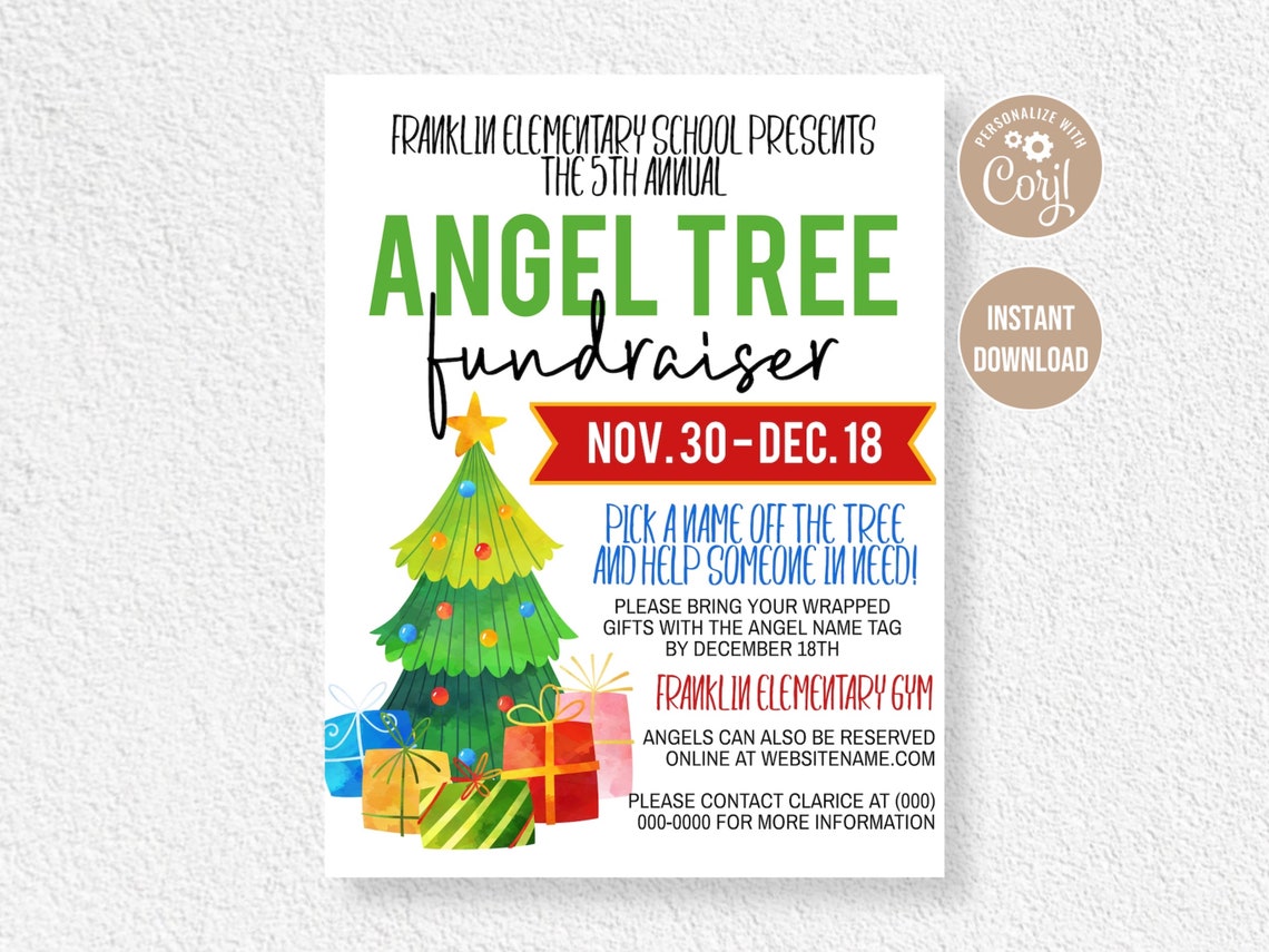 Editable Angel Tree Fundraiser Flyer Christmas Holiday - Etsy