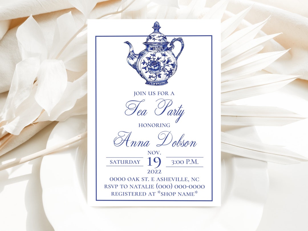 Editable Baby Shower Tea Invitation Template, Blue Tea Party Invite ...