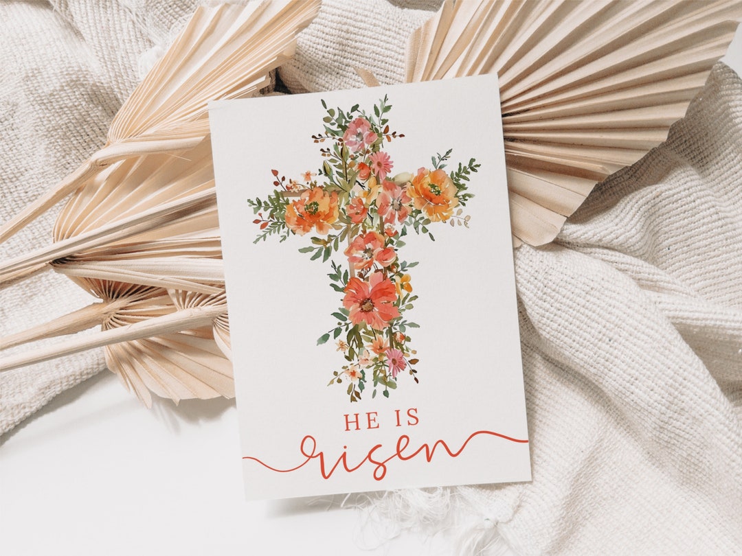 DIGITAL Printable Easter Card He is Risen, Christian, Cross, Digital ...