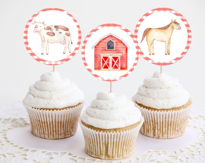 Editable Farm Birthday Cupcake Toppers, Boy Barn Party, Digital, Farm ...