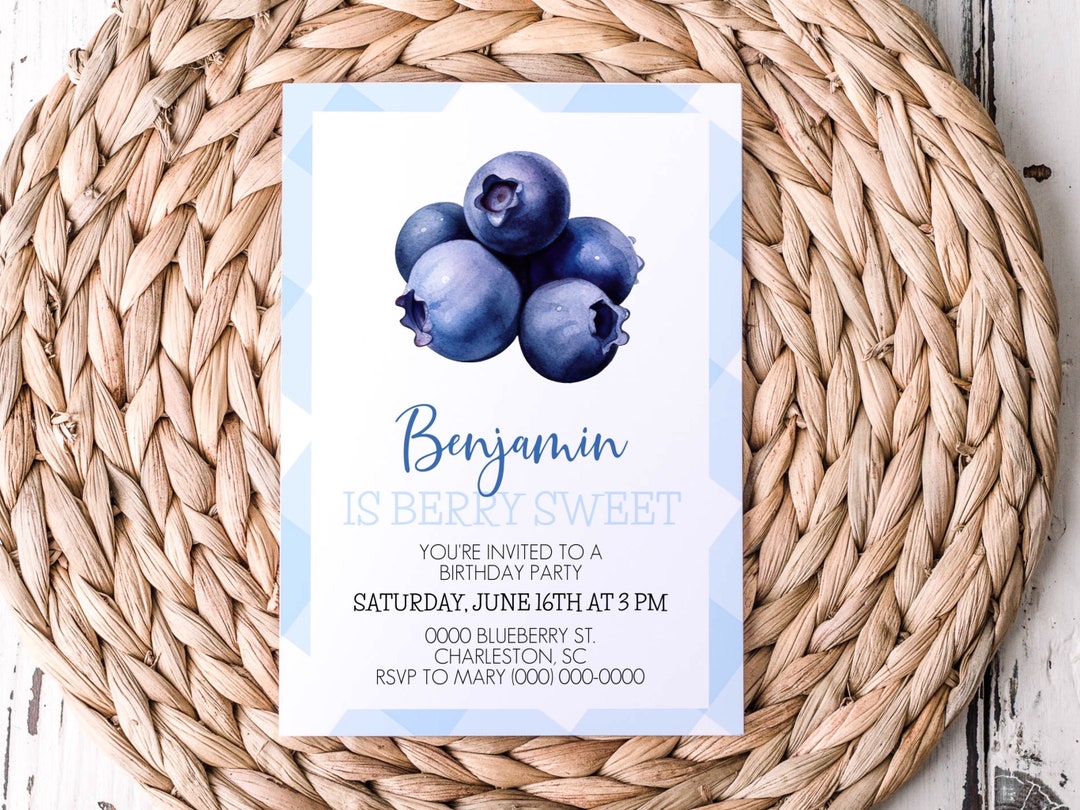 Editable Blueberry Birthday Invitation Template, Berry Sweet Party ...