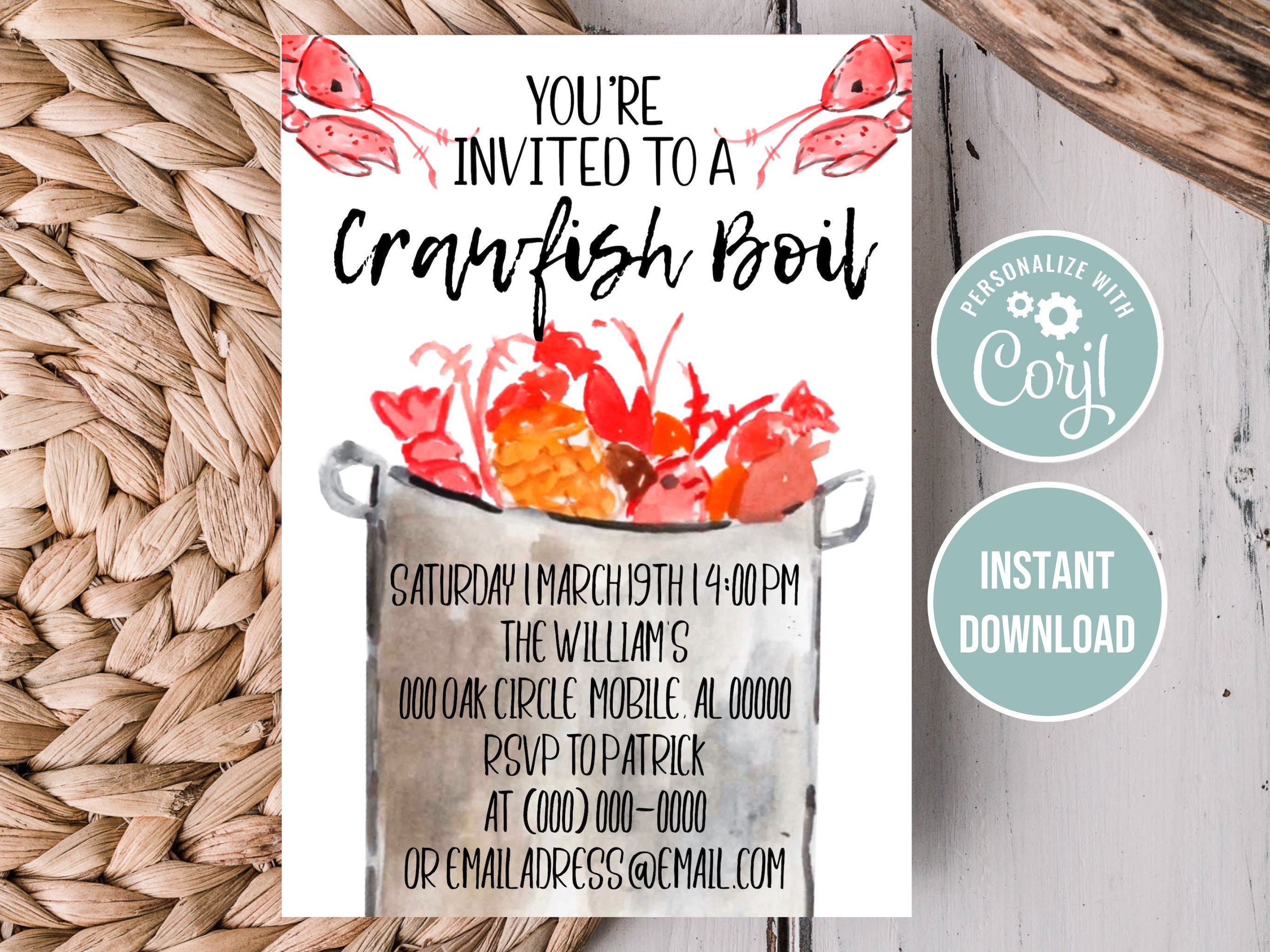 Invitations Paper Louisiana Invite Crawfish Seafood Boil New Orleans ...
