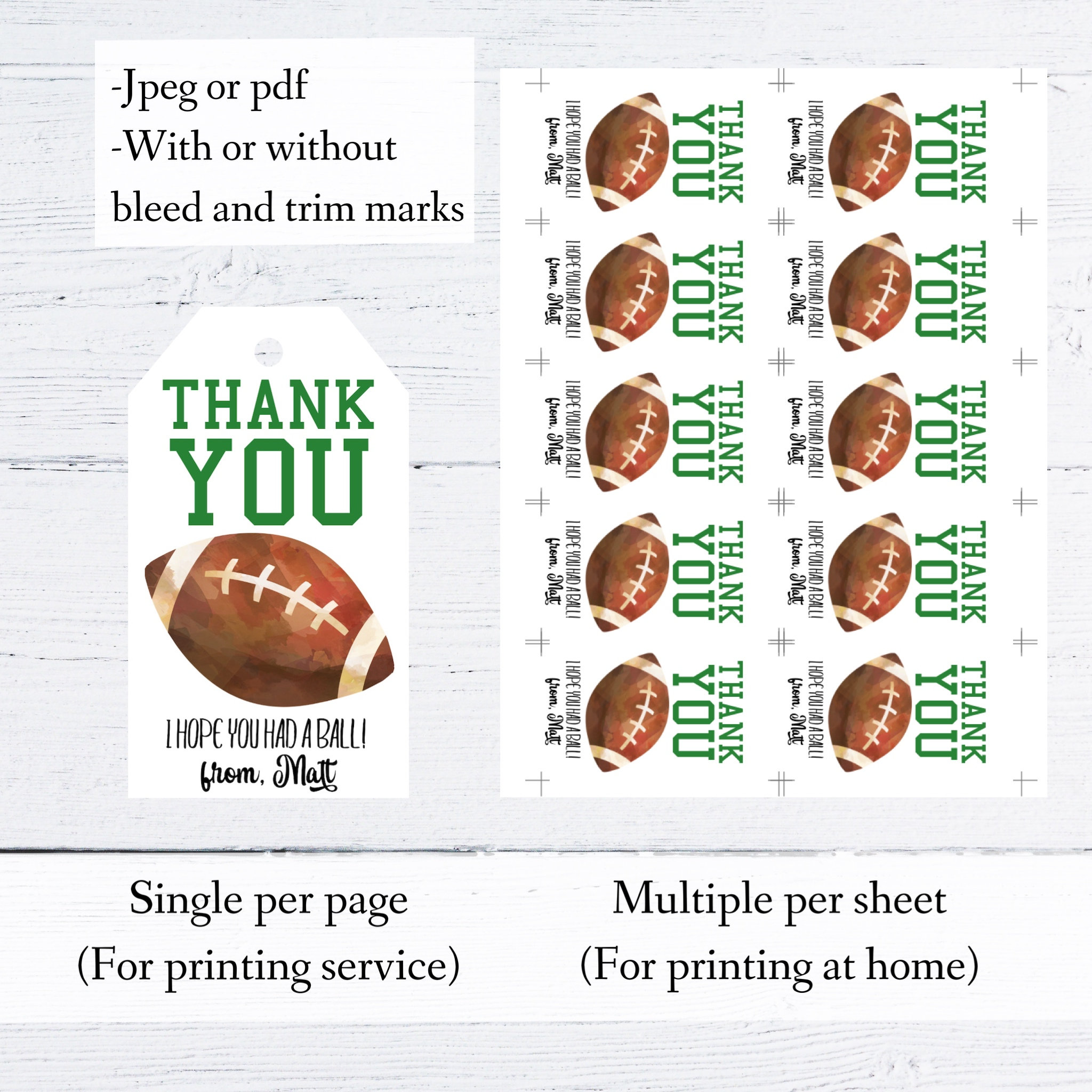 Editable Football Favor Tag Football Birthday Tailgate - Etsy