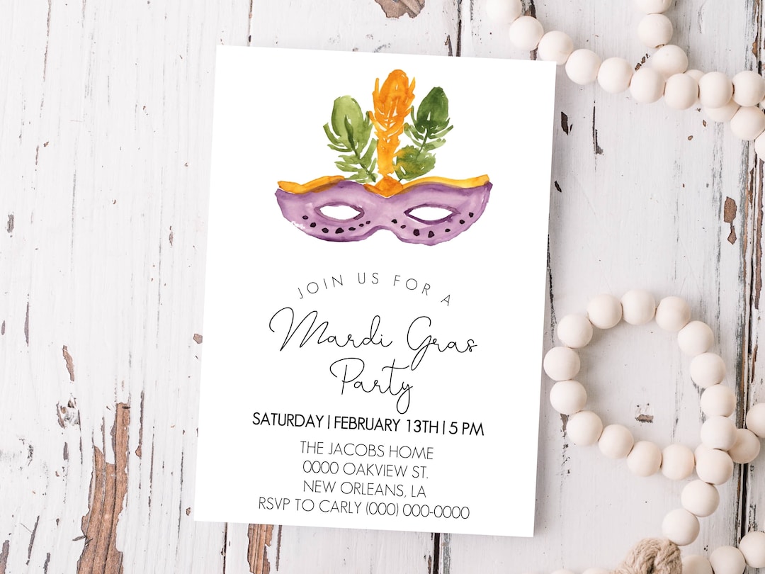 Editable Mardi Gras Party Invitation Template - Etsy