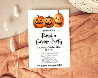 Pumpkin Carving Party Invite, Editable Halloween Invitation Template ...