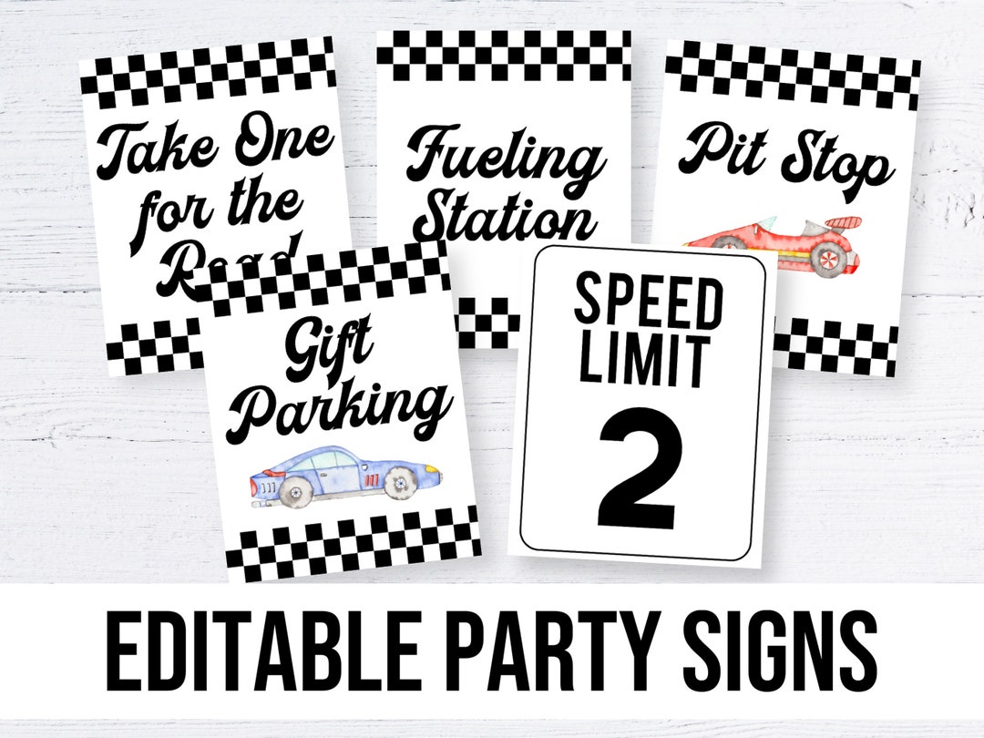 Editable Race Car Party Sign Templates - Etsy