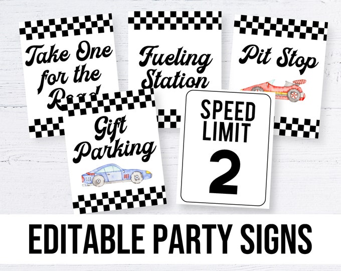 Pit Stop Sign, Fast One Food Station Sign, Little Racer Race Car ...