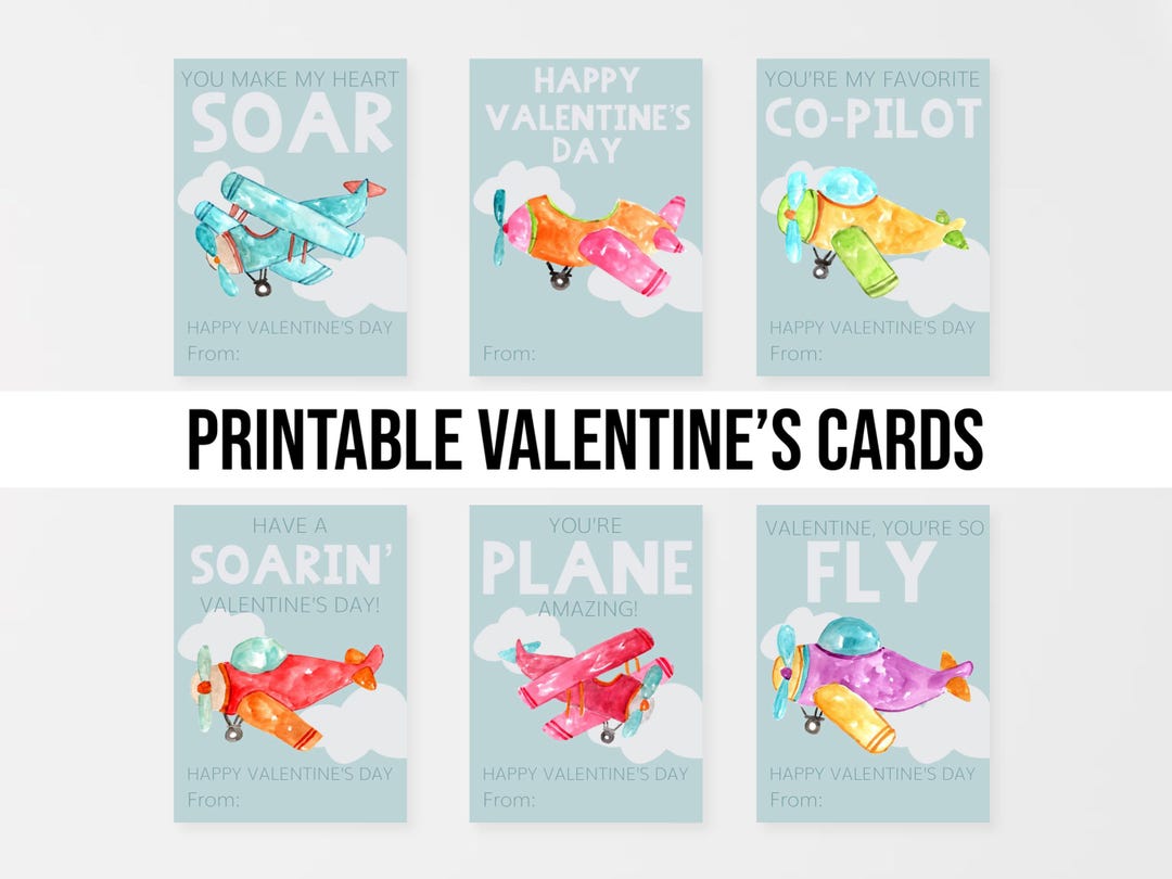 Printable Airplane Kids Valentines Cards - Etsy