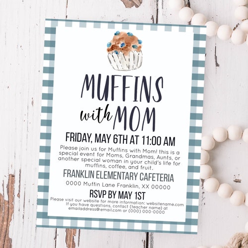 Editable Muffins With Mom Mother's Day Invitation School - Etsy