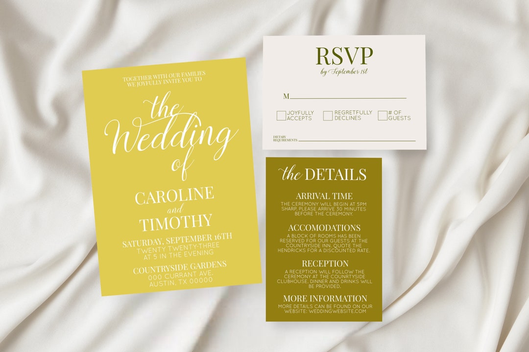 Editable Wedding Invitation Suite Chartreuse Digital - Etsy