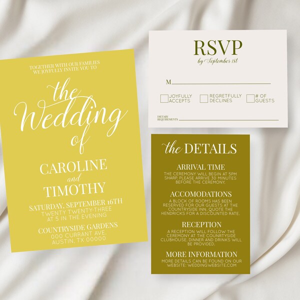 Chartreuse Wedding Invitation - Etsy