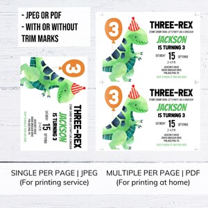 Editable Three Rex Invitation Template Dinosaur, Printable, Digital ...