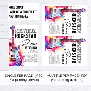 Editable Rockstar Birthday Invitation | Guitar, Digital Download ...