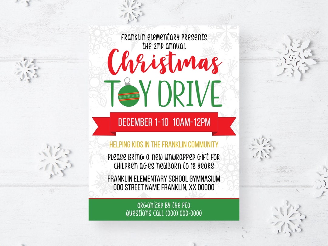 Editable Toy Drive Flyer Template: Printable Holiday Fundraiser Poster ...