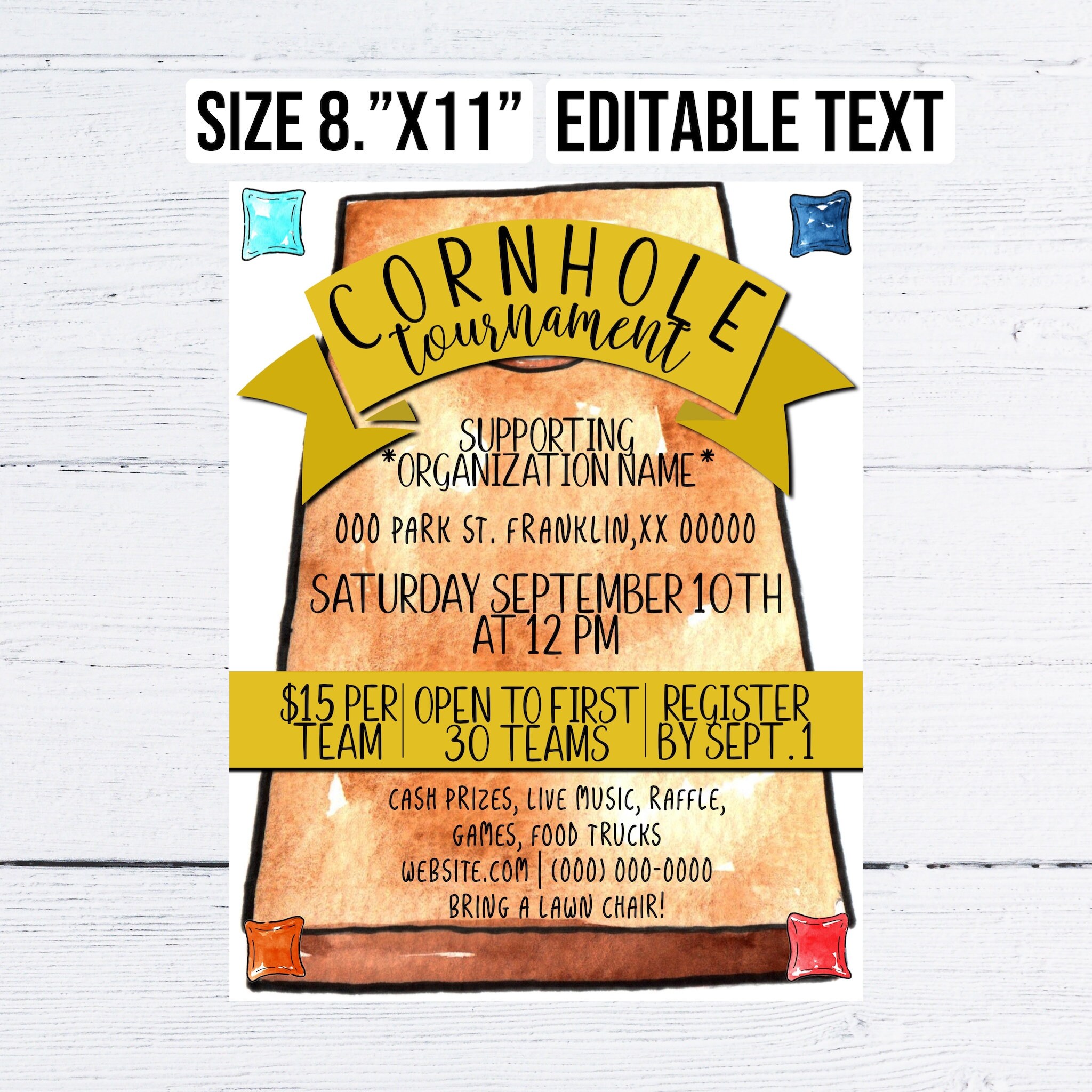 Editable Cornhole Tournament Flyer Digital Download Instant - Etsy