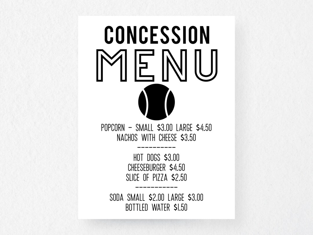 Editable Concession Stand Menu Baseball Softball Digital - Etsy