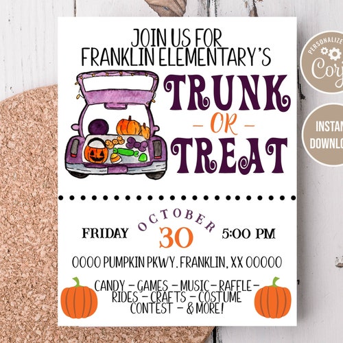 EDITABLE Halloween Trunk or Treat Flyer Template 8.5x11 - Etsy