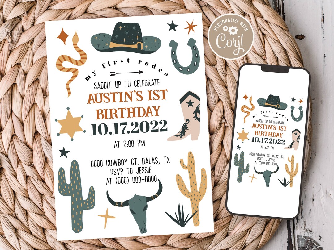 Editable My First Rodeo Birthday Invitation Cowboy 1st - Etsy