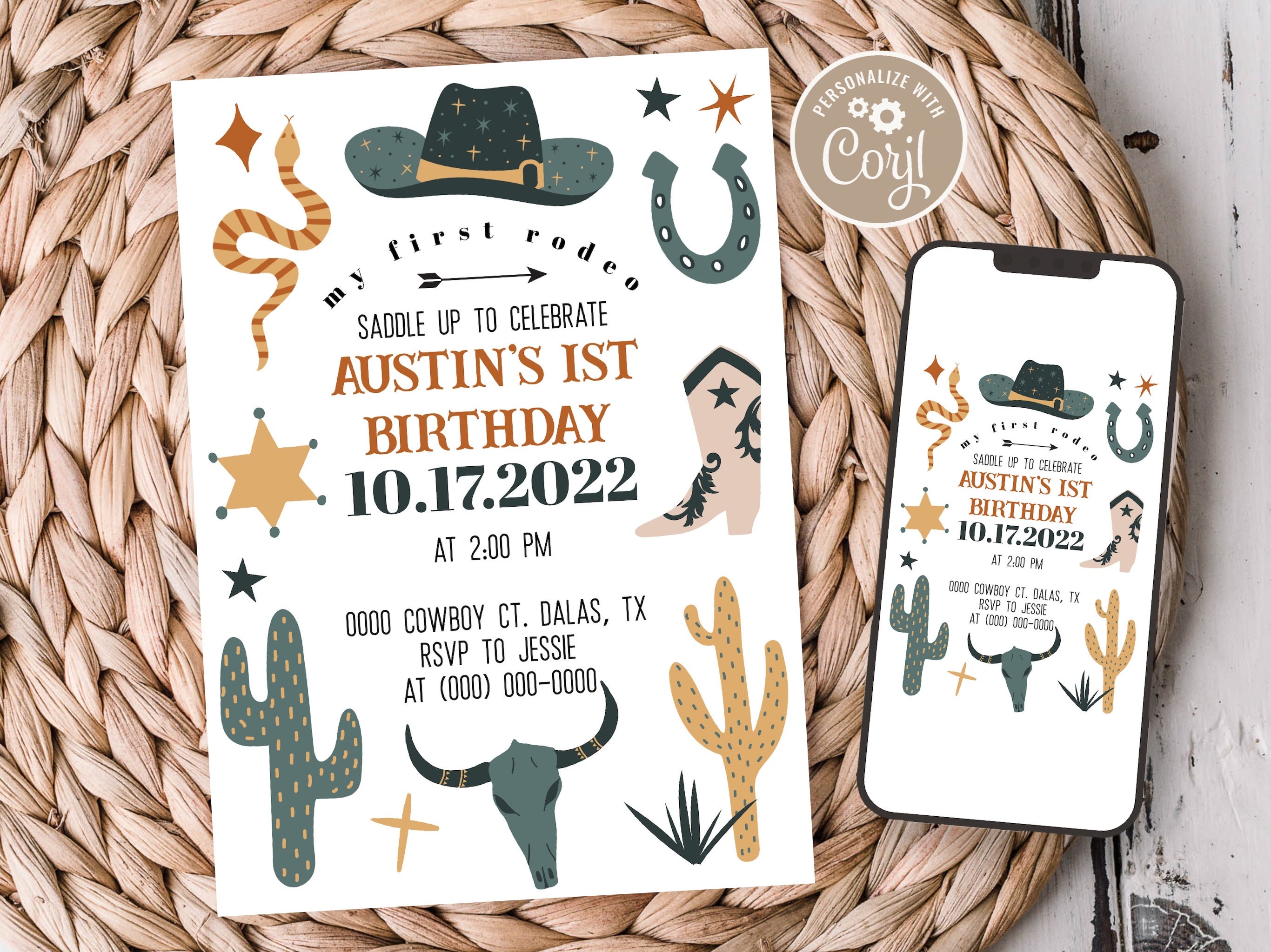 Editable My First Rodeo Birthday Invitation Cowboy 1st - Etsy