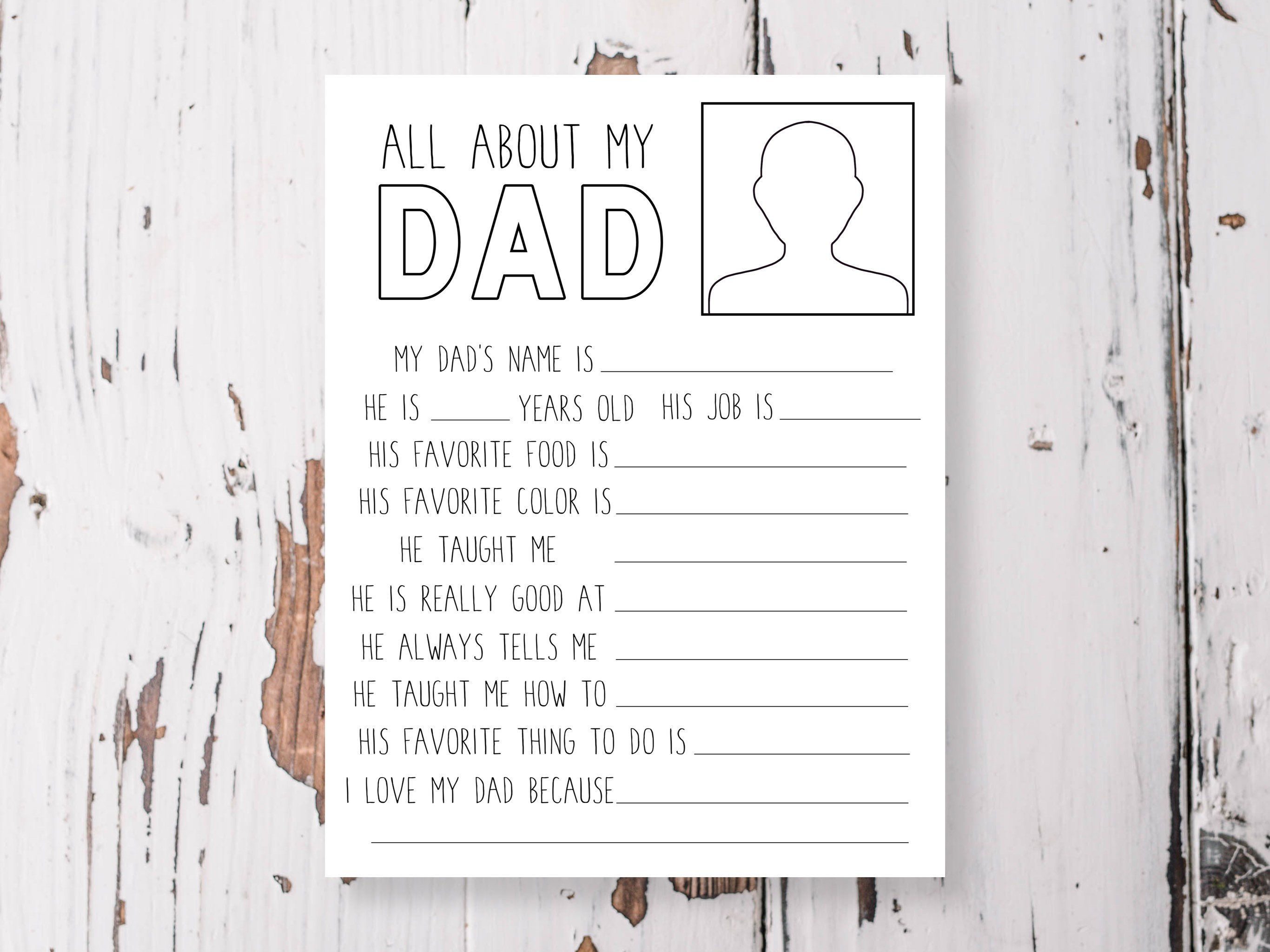 Father's Day Questionnaire: All About My Dad Activity Page (digital ...