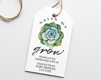 Watch Me Grow Plant Sign Template, Succulent Favor Tag Template, Baby ...