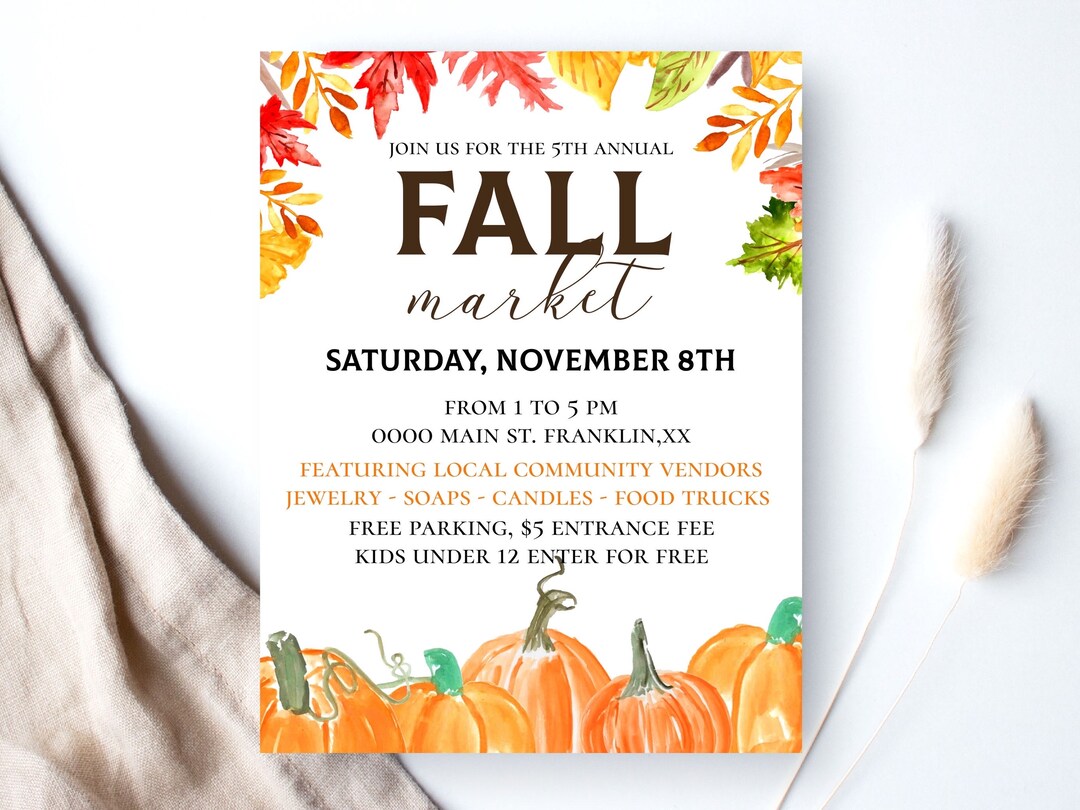 Editable Fall Market Flyer Template: Autumn Craft Fair Invitation ...