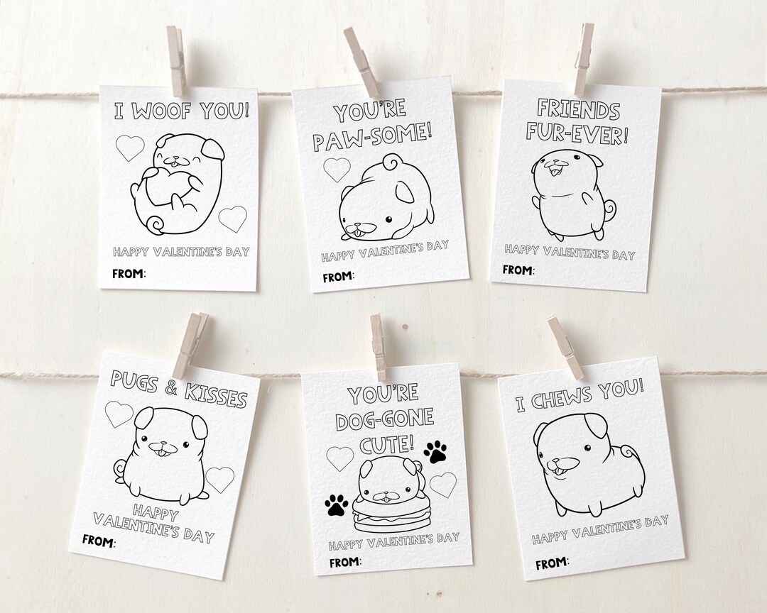 Printable Pug Coloring Valentines Cards - Etsy