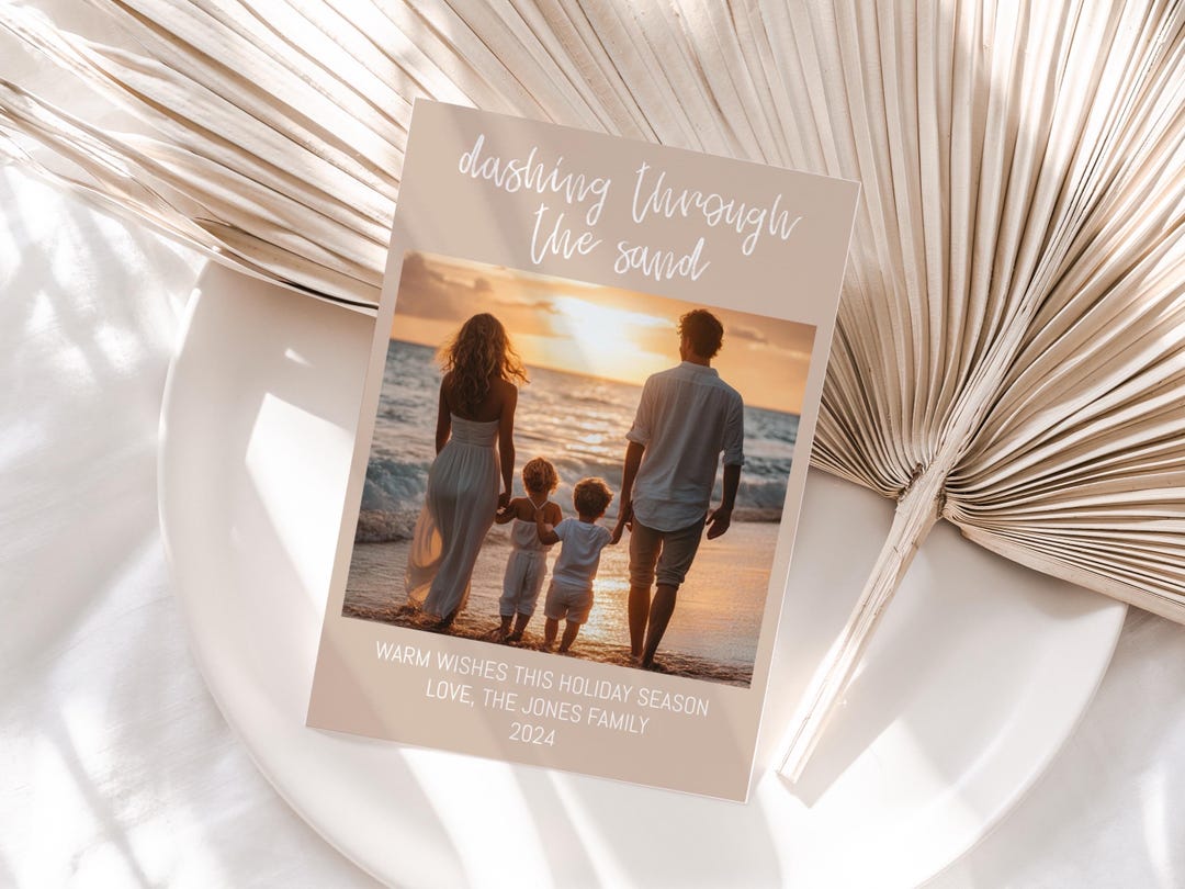 Editable Dashing Through the Sand Beach Christmas Card Template ...