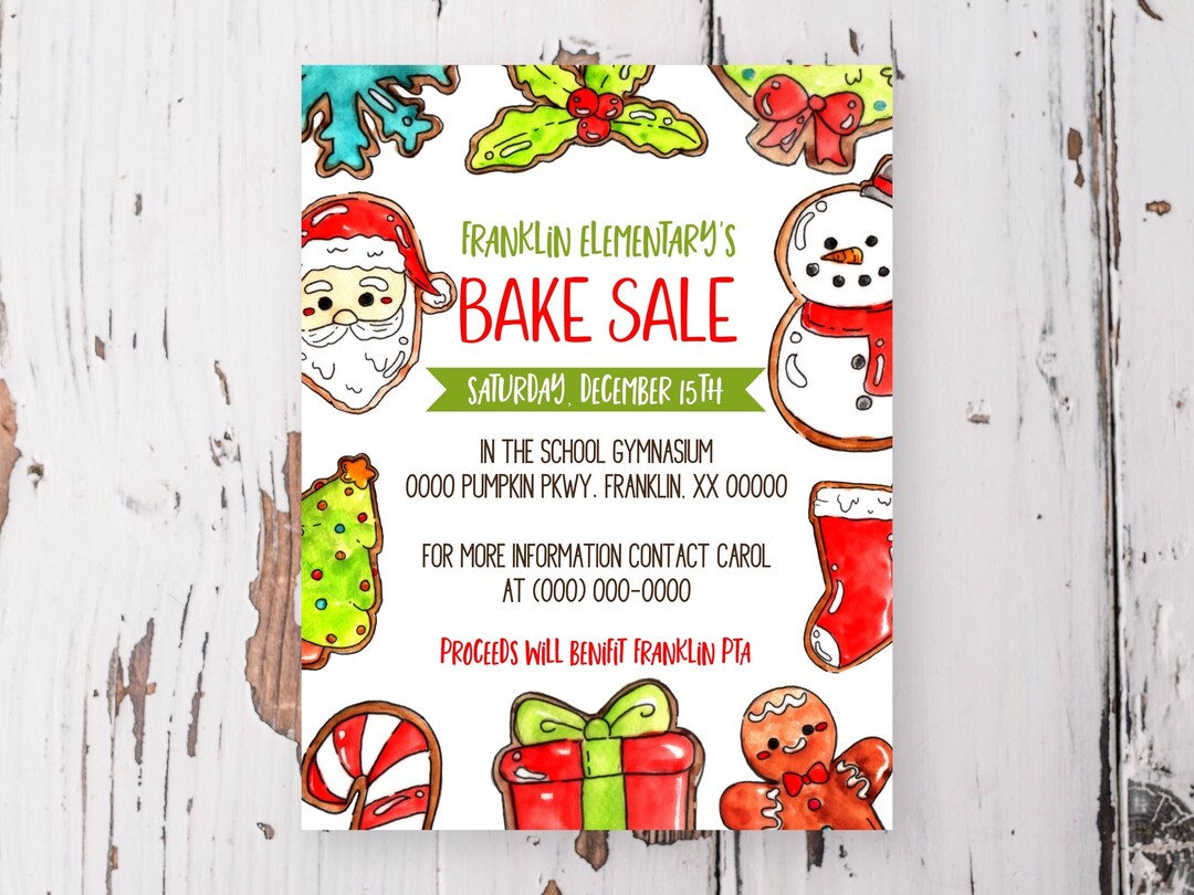 Editable Christmas Bake Sale Flyer Template: Holiday Fundraiser Sign ...